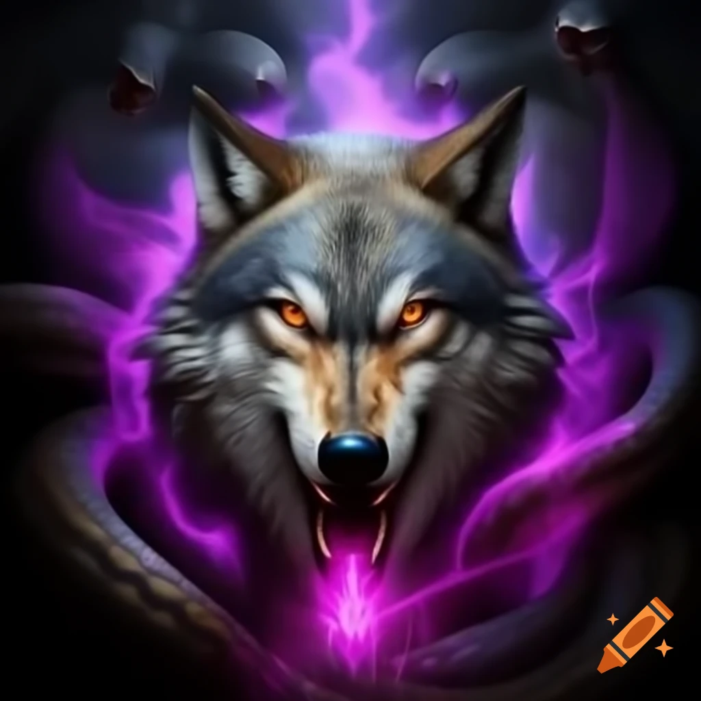 Magical wolf-snake hybrid glowing in magenta on Craiyon