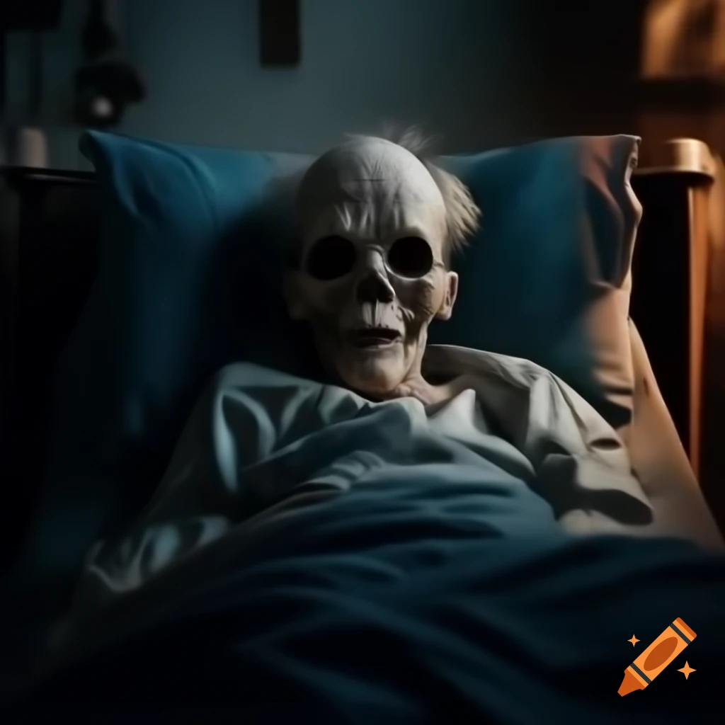 Creepy old person in care home at night, horror theme, hyperrealistic ...