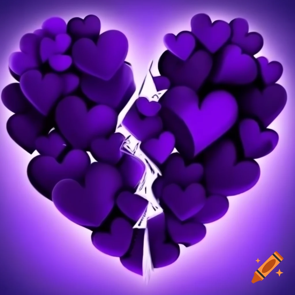 Artwork of three broken purple hearts on Craiyon