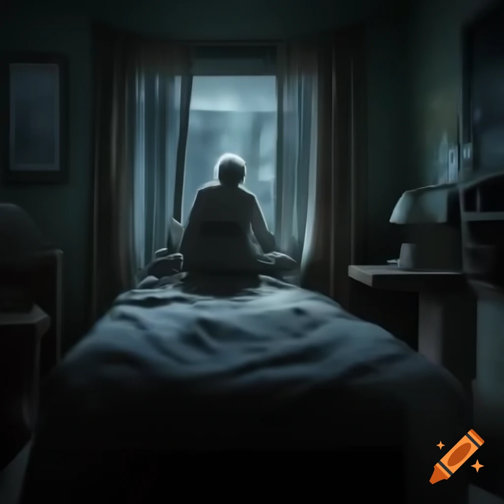 Creepy old person in care home at night, horror theme, hyperrealistic ...