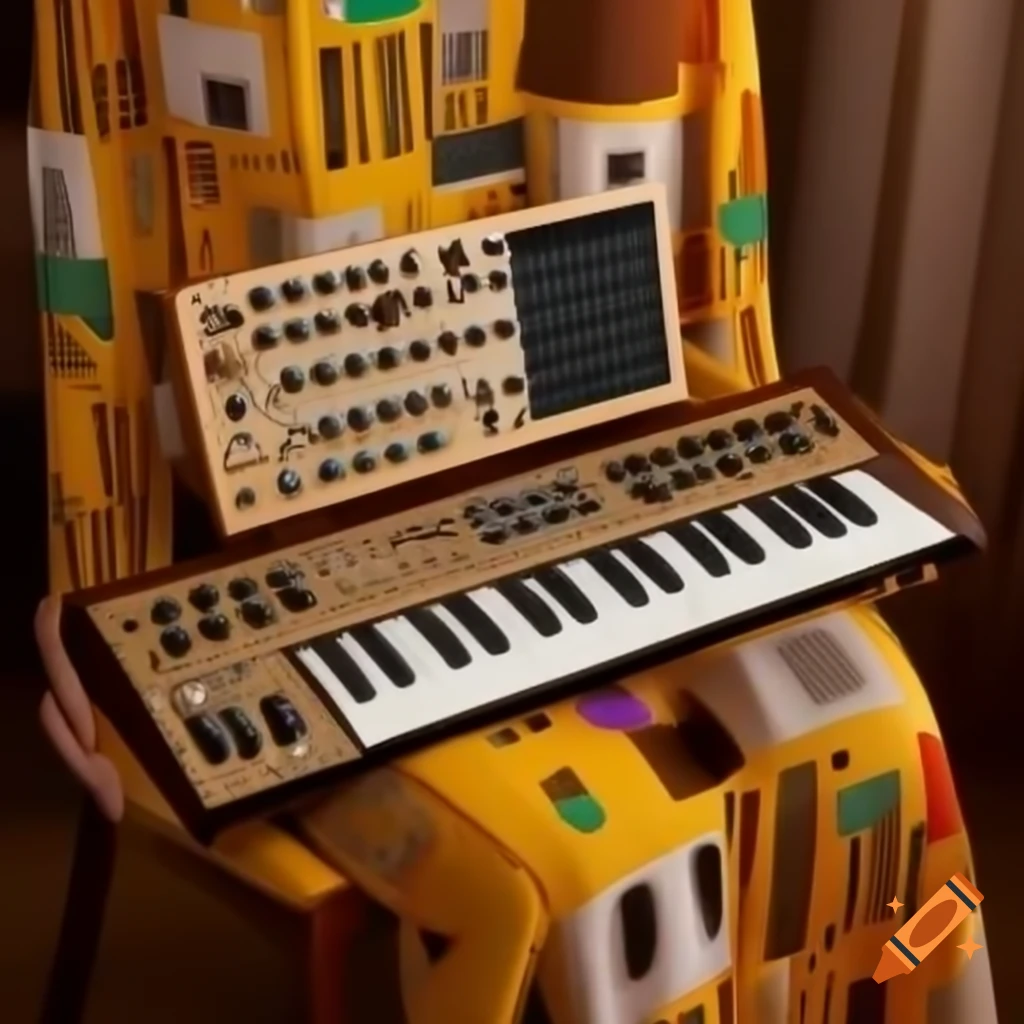 Synthesizer and electronic music equipment with a cosmic theme on Craiyon