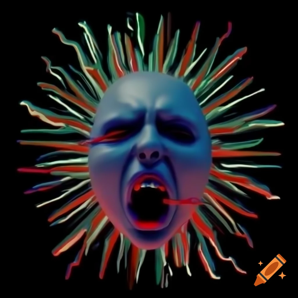 Distorted pixelated face from digital static with swirling colors on ...