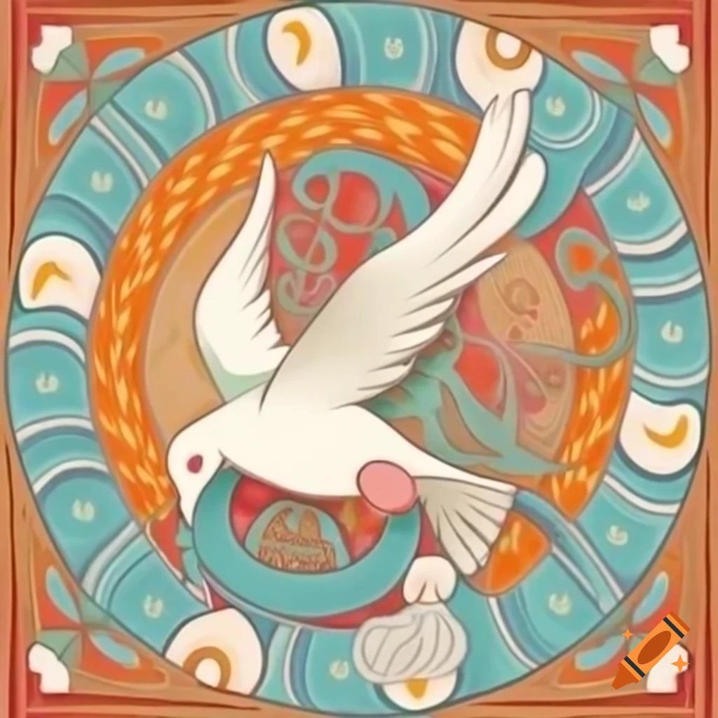 Art deco style artwork featuring seven doves of peace on Craiyon