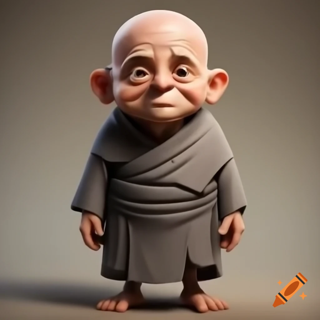 Cartoon of a fit and strong bald old monk in grey robes on Craiyon