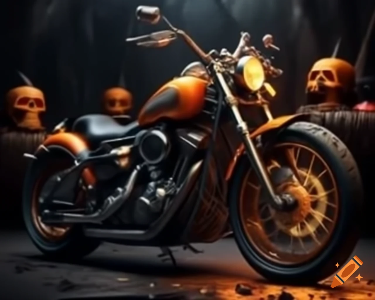Motorcycle constructed from bones and skulls, themed for Halloween on ...