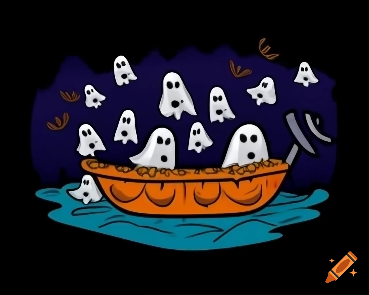 Spooky ghosts illustration on a boat for Halloween on Craiyon