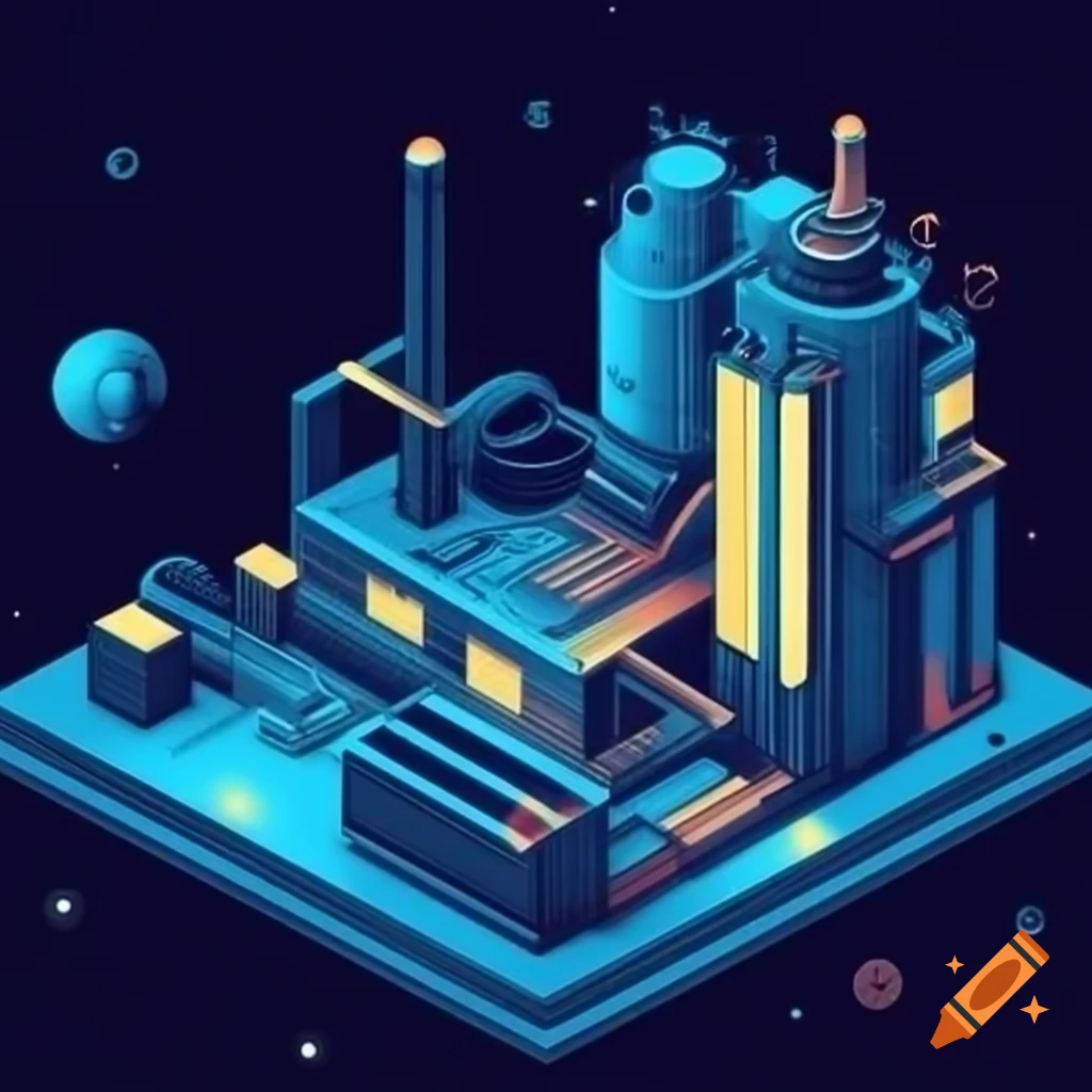 Futuristic industrial building on the Moon with geometric shapes and ...