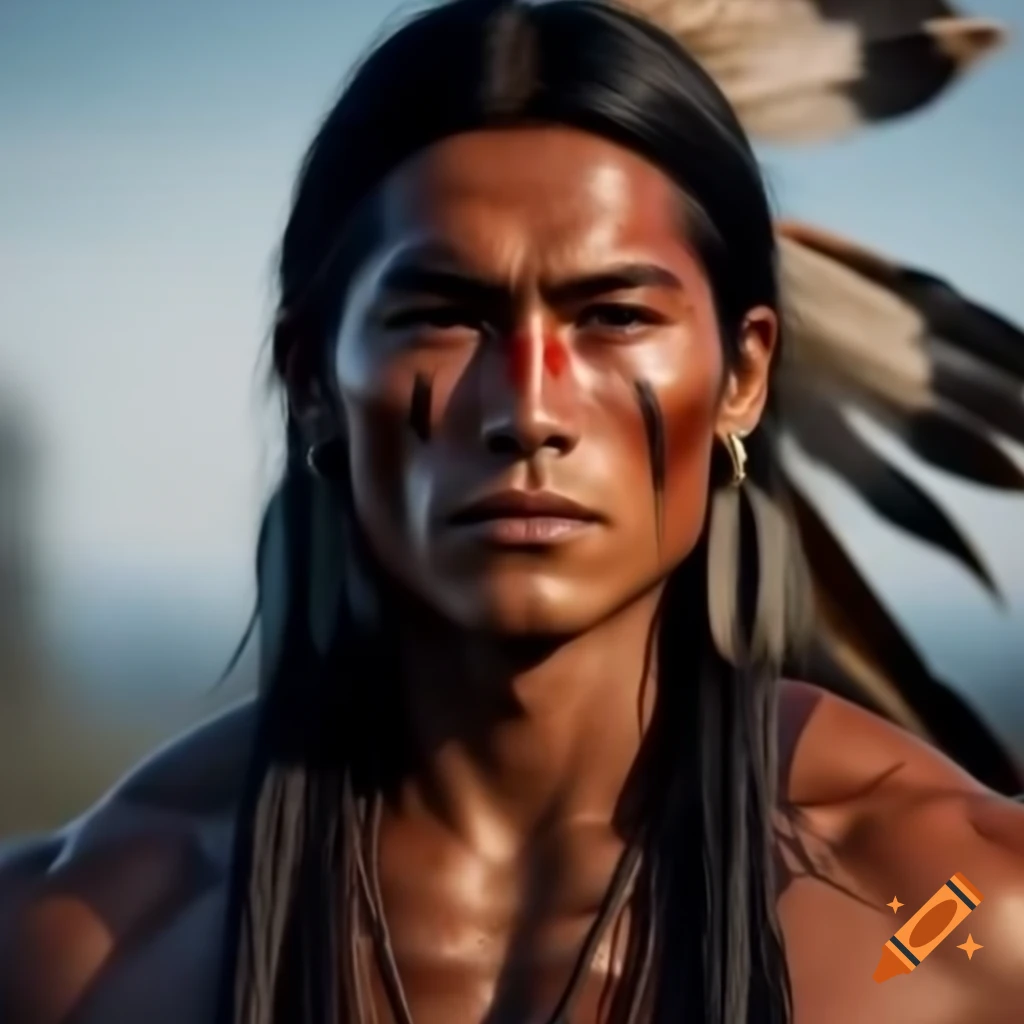 Comanche Native American male warrior in traditional attire, full body ...