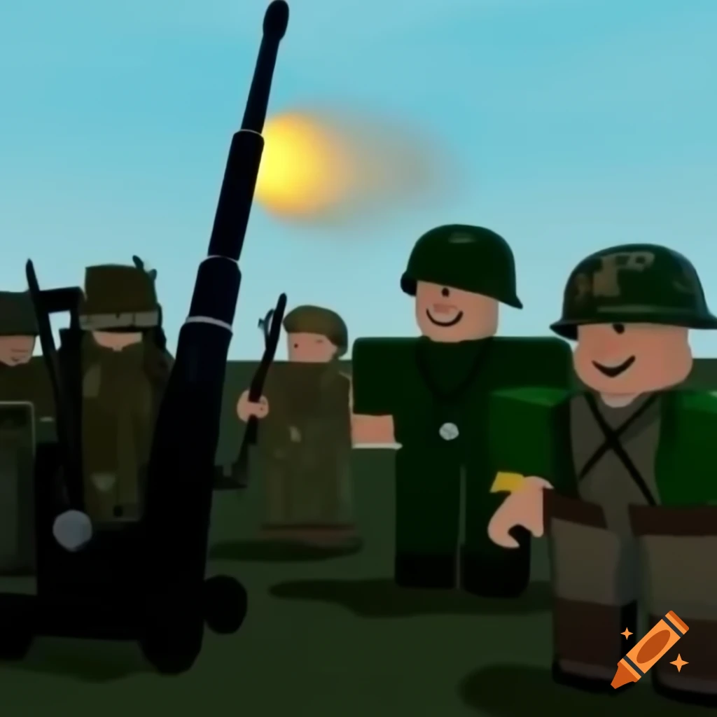 Roblox soldiers engaged in artillery firing during world war ii on Craiyon