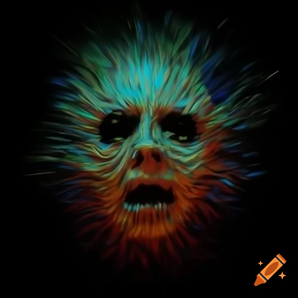 Distorted pixelated face emerging from digital static with swirling ...