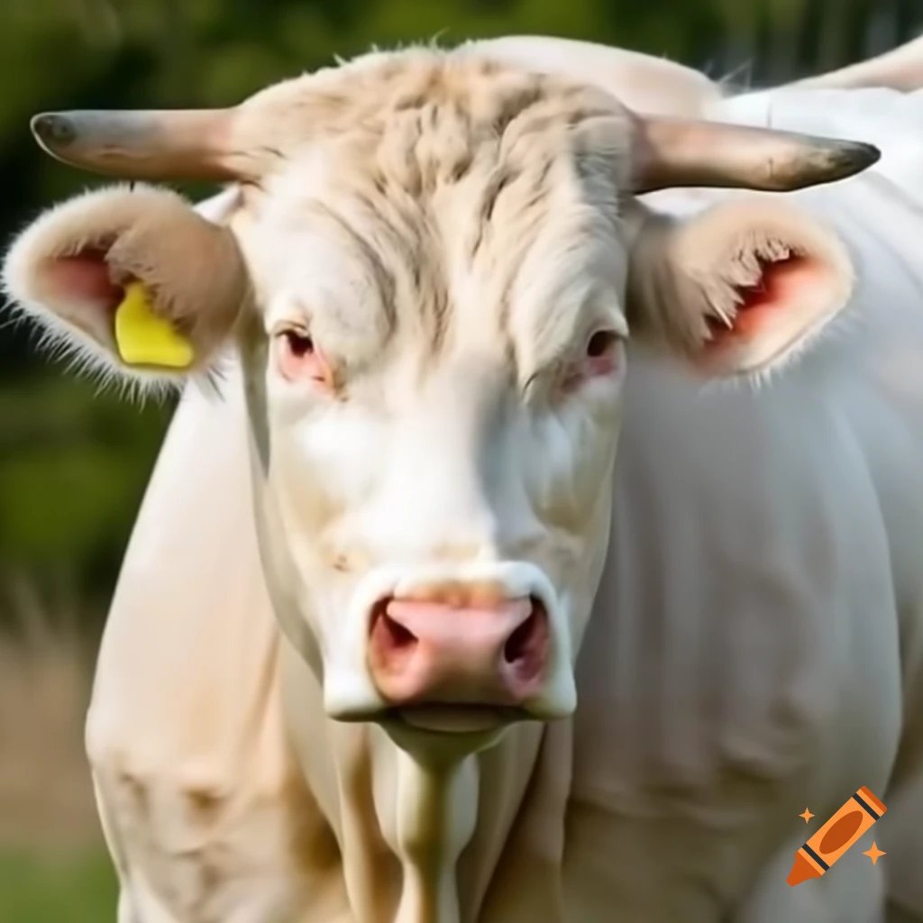 Charolaise bull with cream-colored coat on Craiyon