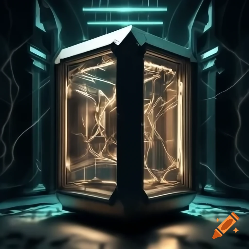 High-tech junction box with glowing wires forming geometric pattern on ...