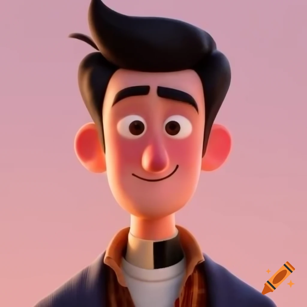 Disney Pixar style character of man with short black hair in classic ...