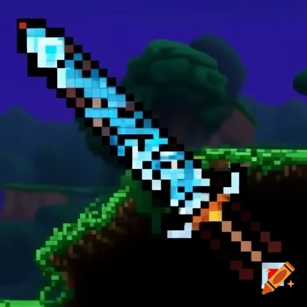 Terraria pixel art of Fishron Greatsword weapon on Craiyon