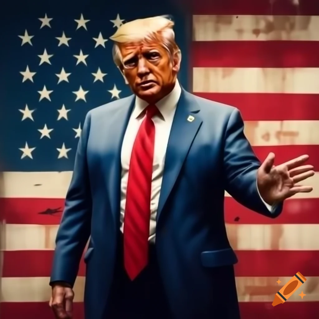 Semi-realistic illustration of donald trump symbolizing leadership with ...