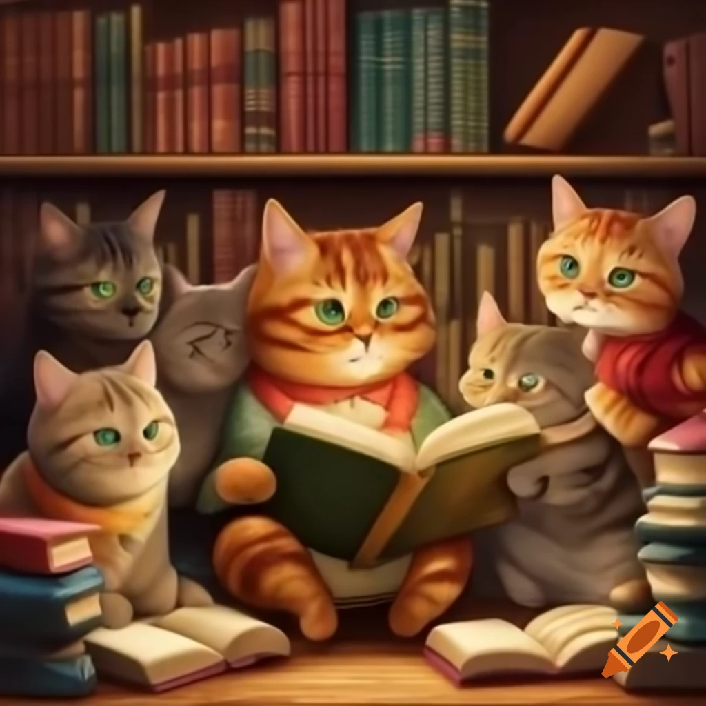 Cats engaging in reading books on Craiyon