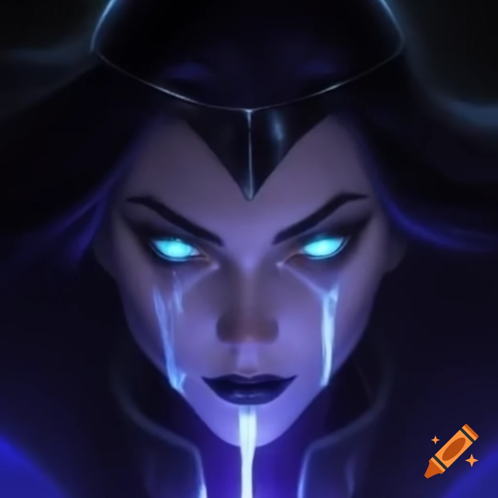 Villainous woman with glowing silver eyes and dripping mercury on Craiyon