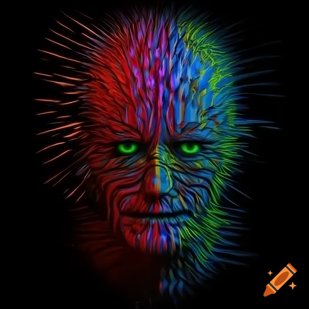 Distorted pixelated face emerging from digital static with swirling ...