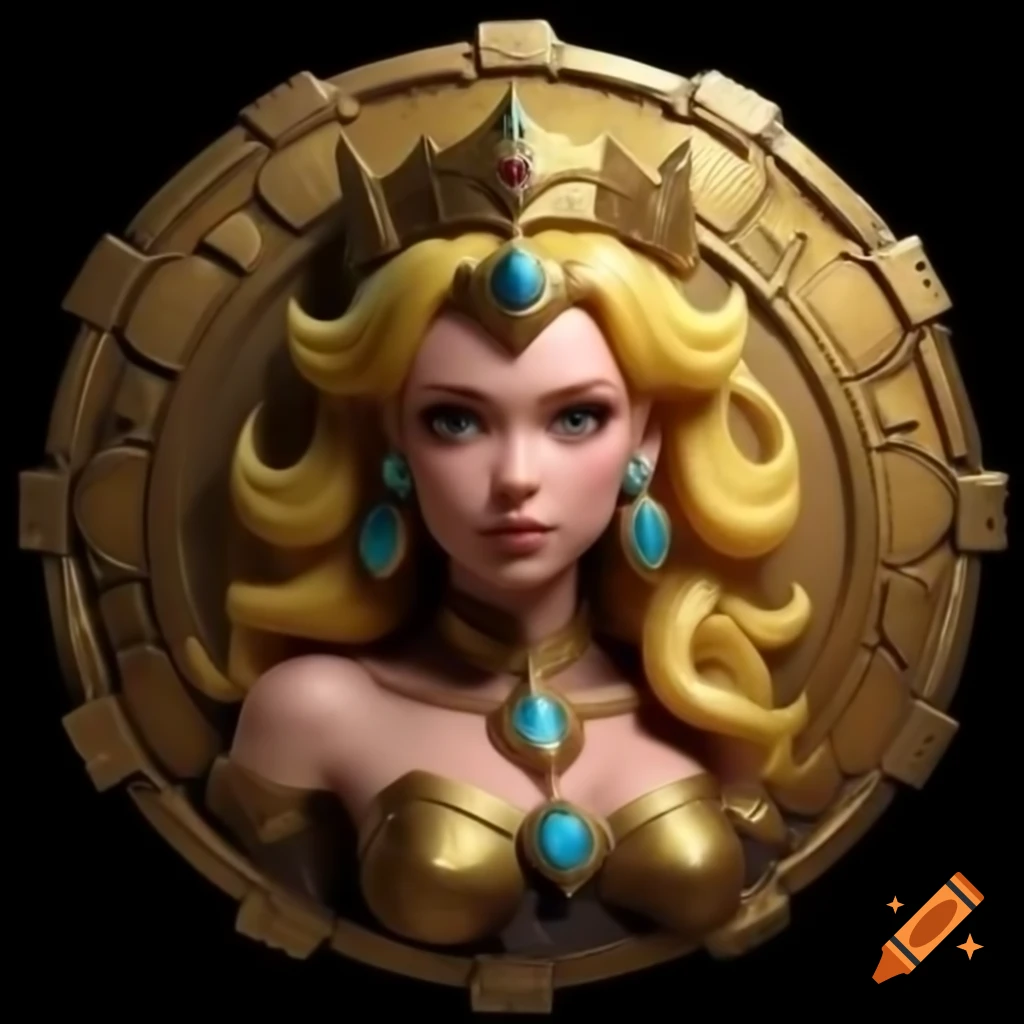 Intricate brassy coin featuring Princess Peach in steampunk style on ...