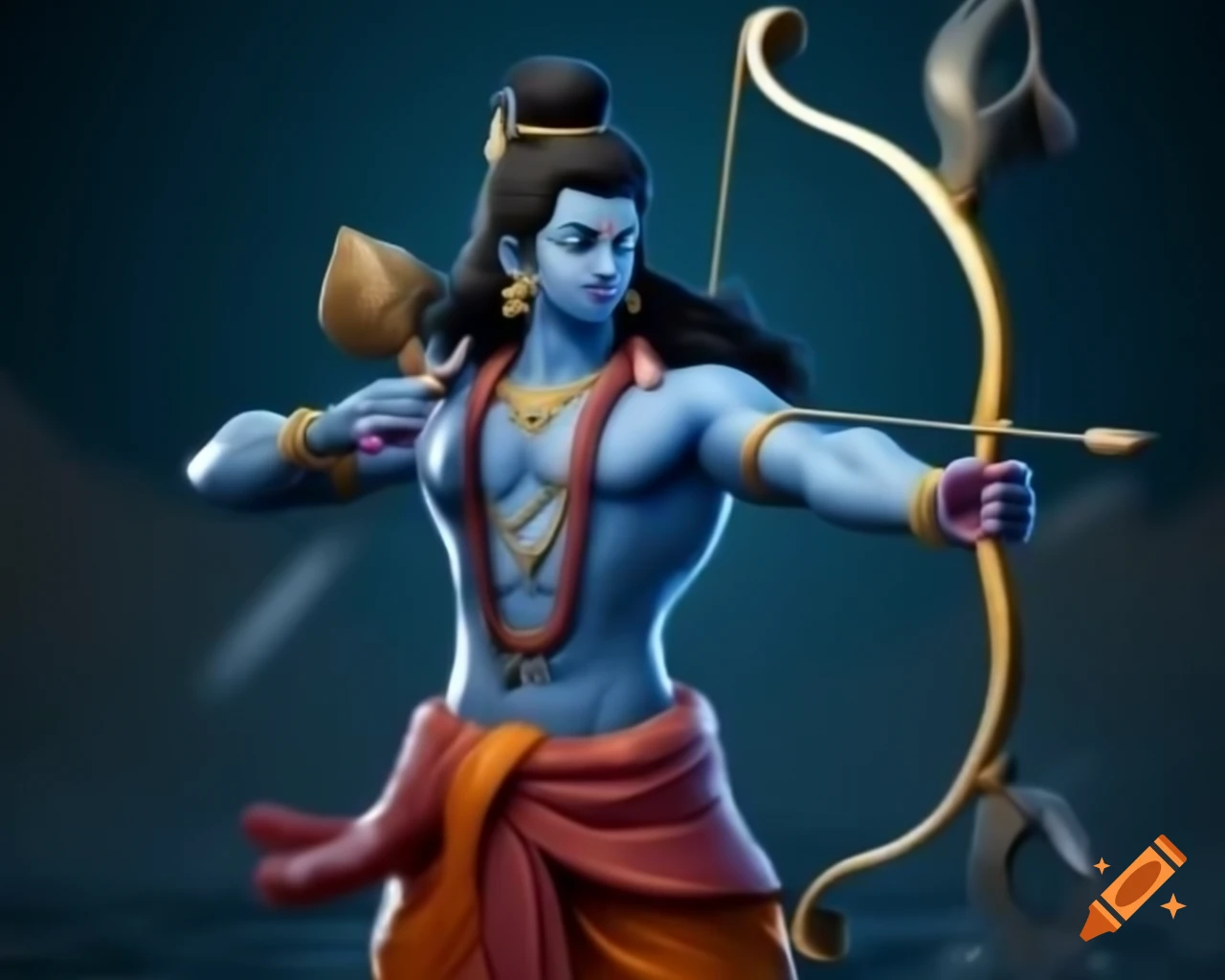 Hyper-realistic 3D character of Lord Rama with serene expression and ...