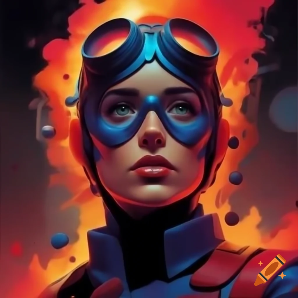 Vintage retro style poster of a tech superhero with vibrant colors on ...