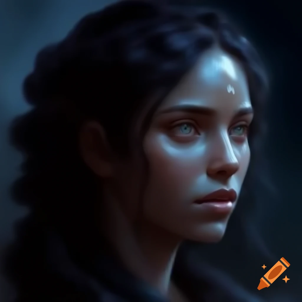 Young woman in dark academia realism setting with rich hazel complexion on Craiyon