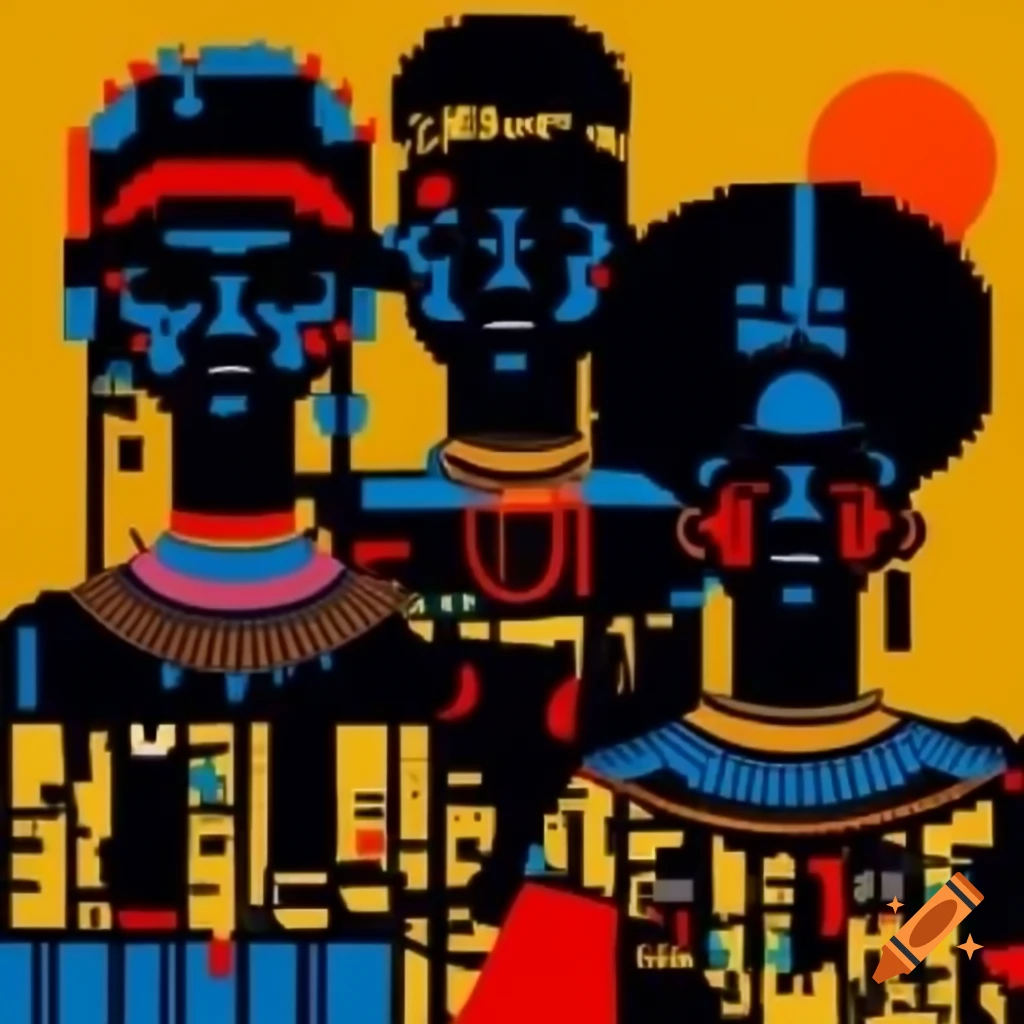 Artwork featuring pixel African figures in Basquiat style on Craiyon