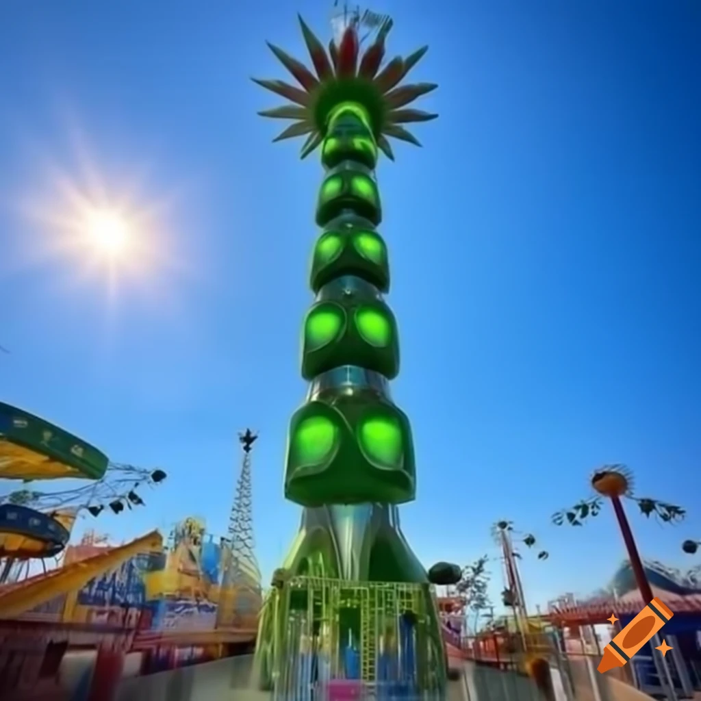 Vertical drop tower ride with marijuana theme at amusement park on ...