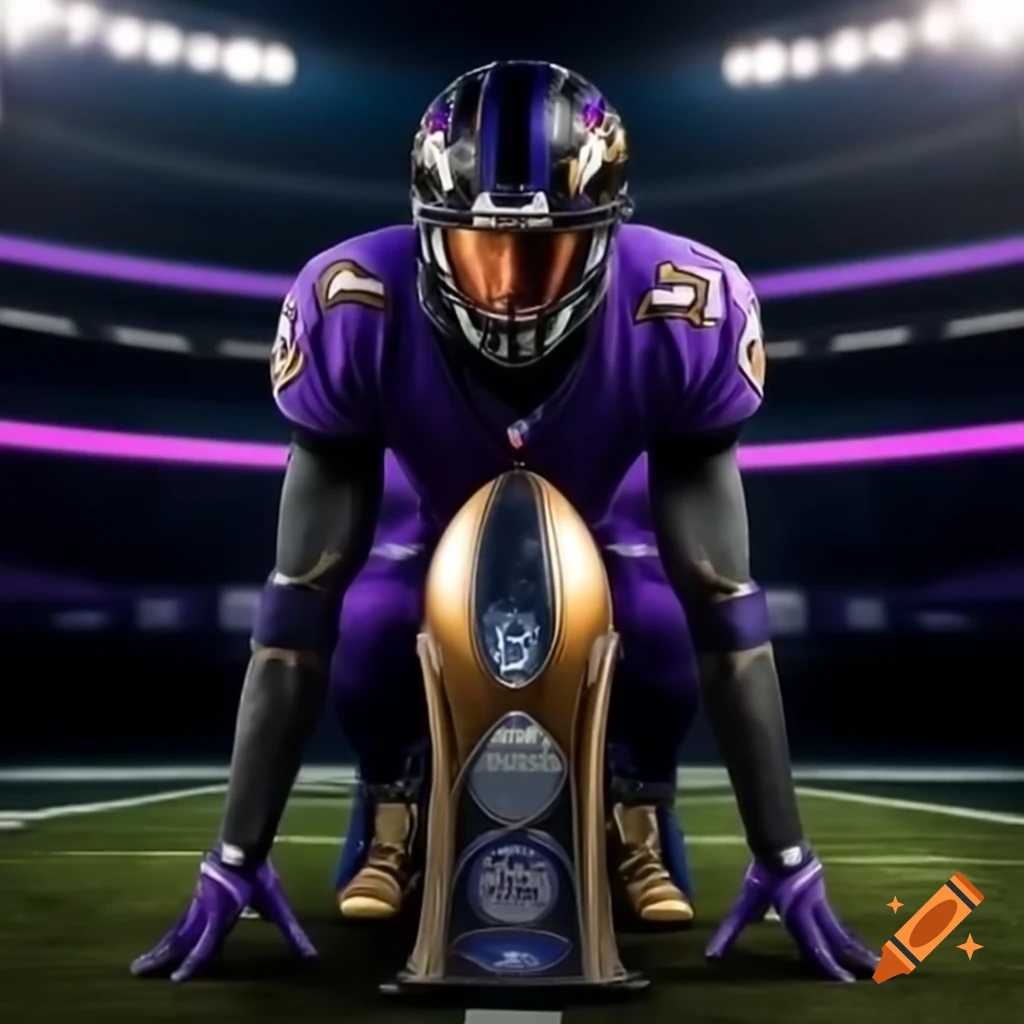 Cyborg quarterback in purple and black chrome with nfl ravens jersey on ...