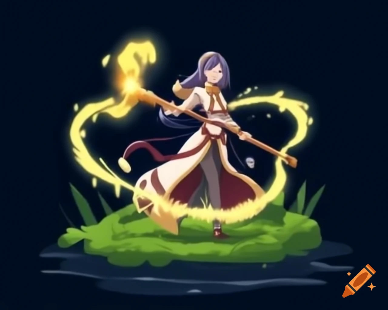 Powerful female spirit channeling life magic in woodland clearing on ...