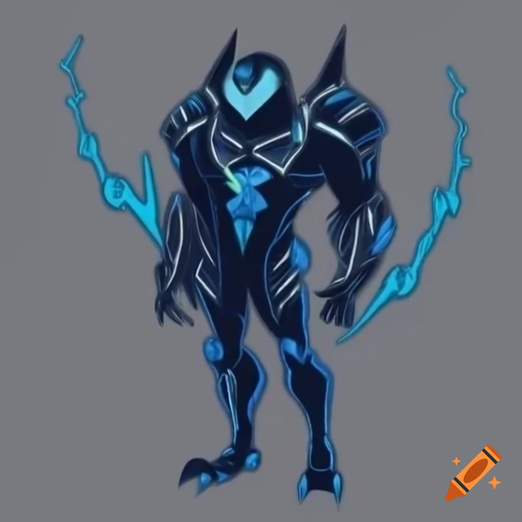 Sleek form-fitting suit in dark blue and silver resembling storm clouds ...