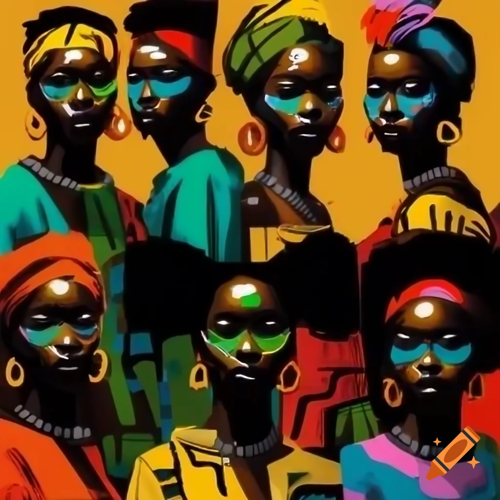 Artwork featuring pixel African figures in Basquiat style on Craiyon