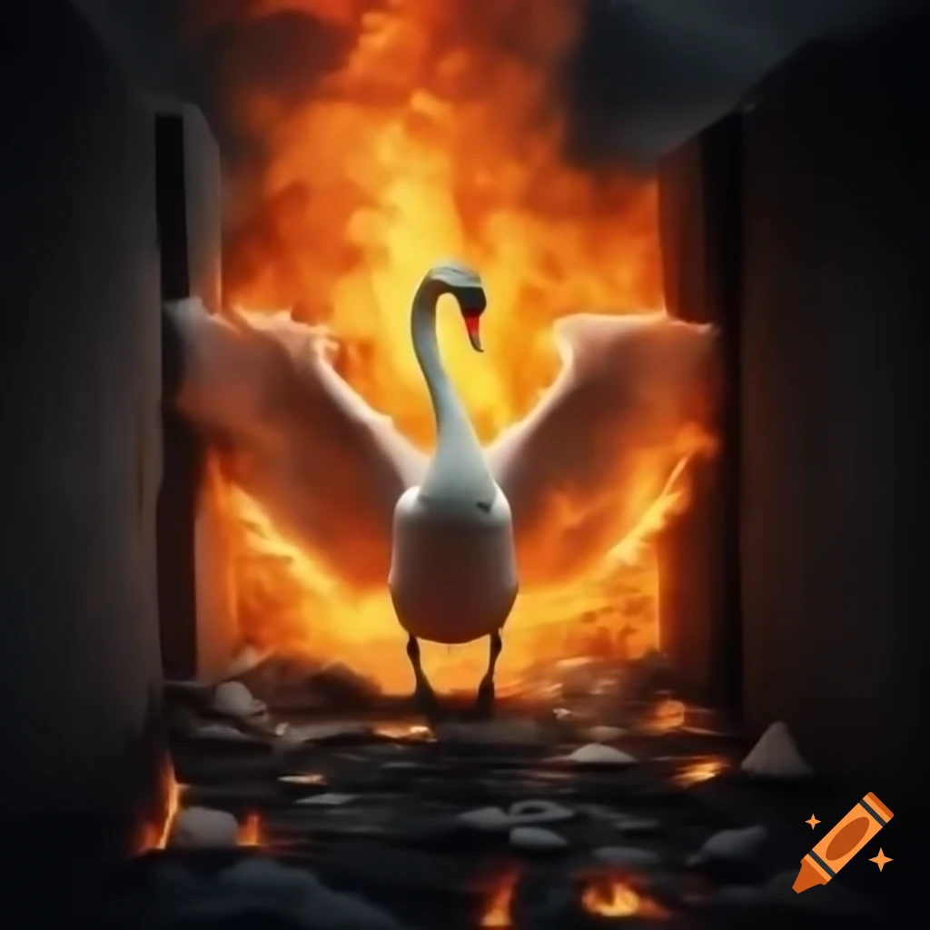 Burning swan causing damage to a wall on Craiyon