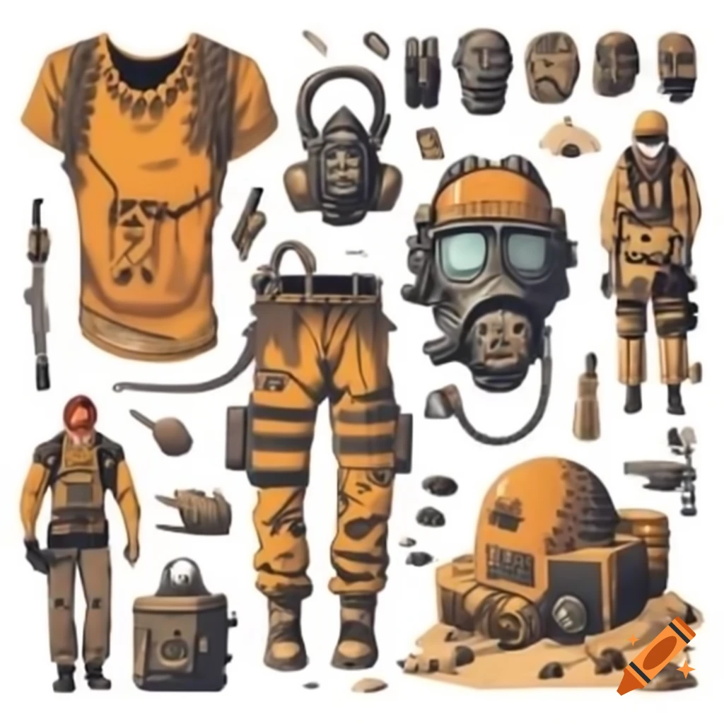Post-apocalyptic clothing sketch featuring gas mask in nuclear war ...