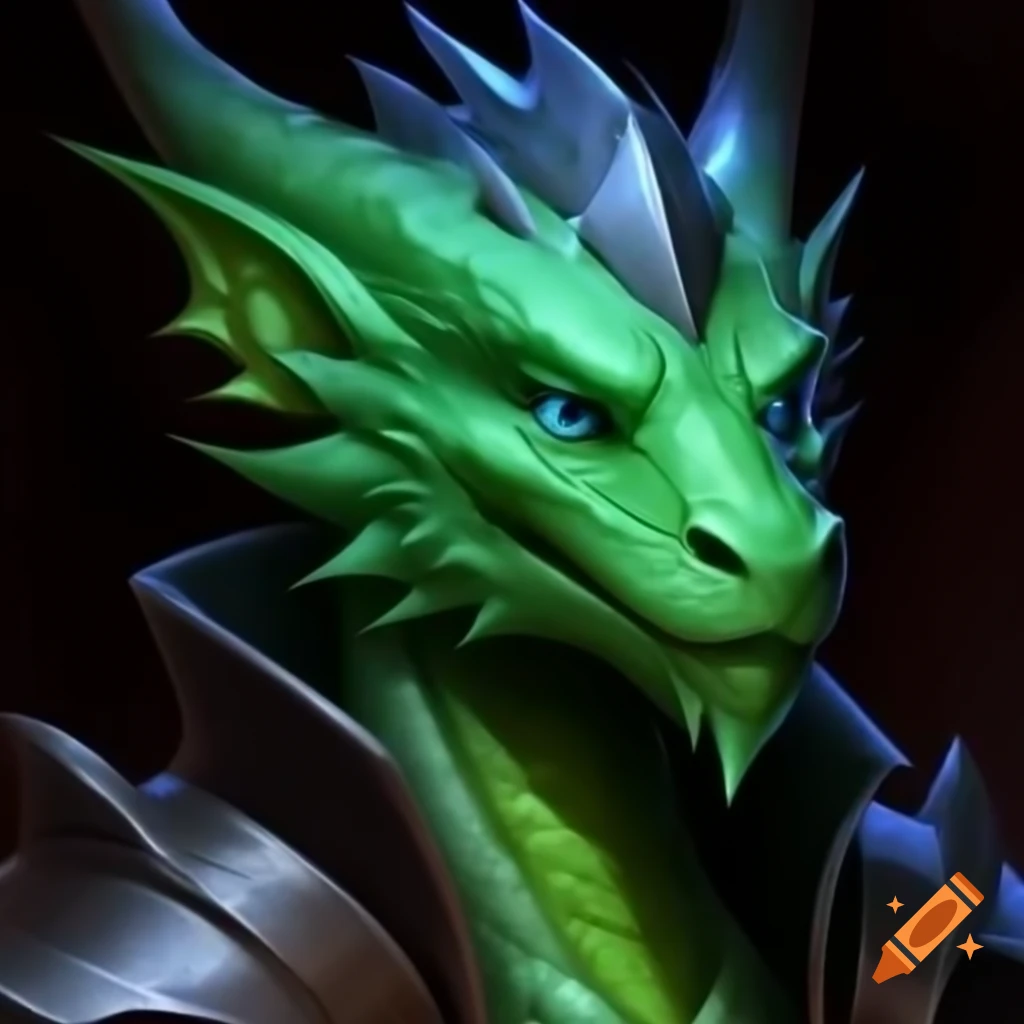 Emerald dragonborn sorcerer with striking blue eyes on Craiyon