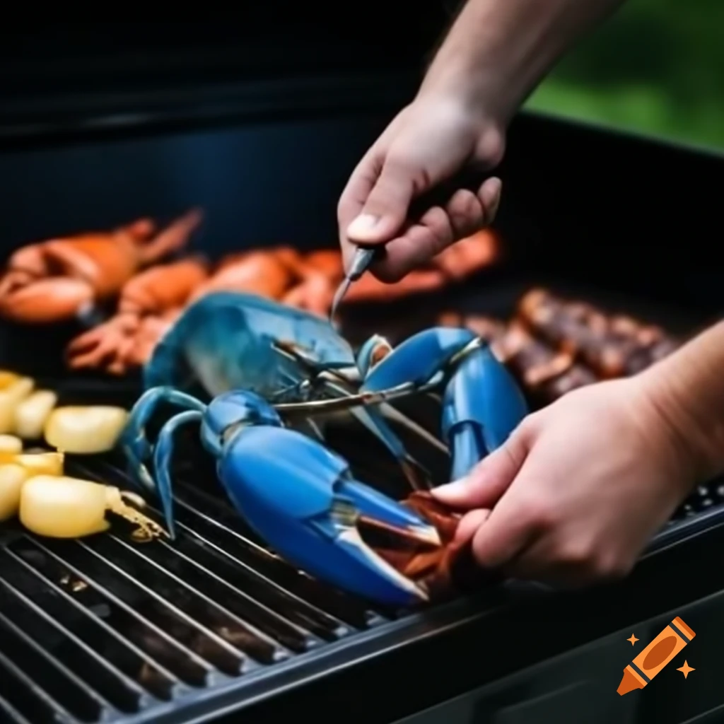 Springbrook blue crayfish cooking on BBQ grill on Craiyon