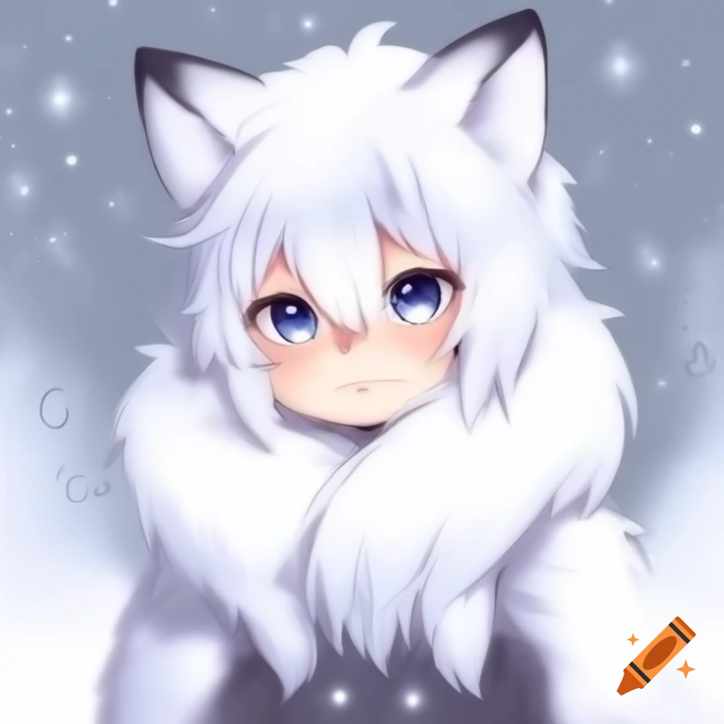 Cute fox and wolf in snow, kemono style, black and white line art on ...