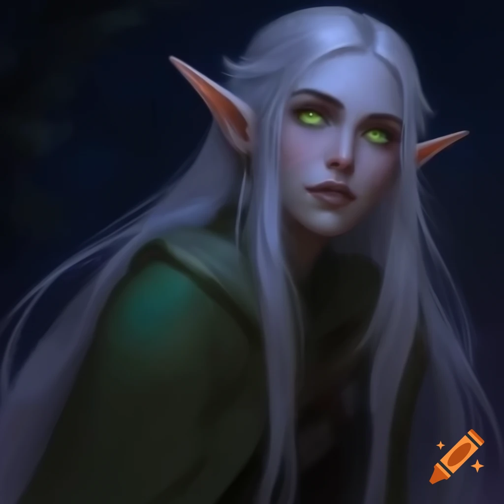 Female half-elf druid/wizard with silver hair and deep green eyes in ...