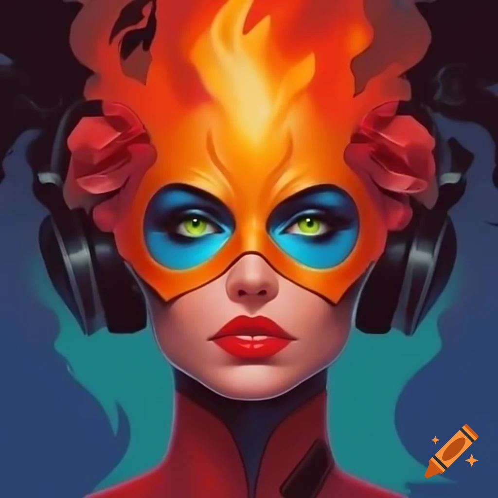Vibrant retro-style poster of a superhero woman representing elemental ...
