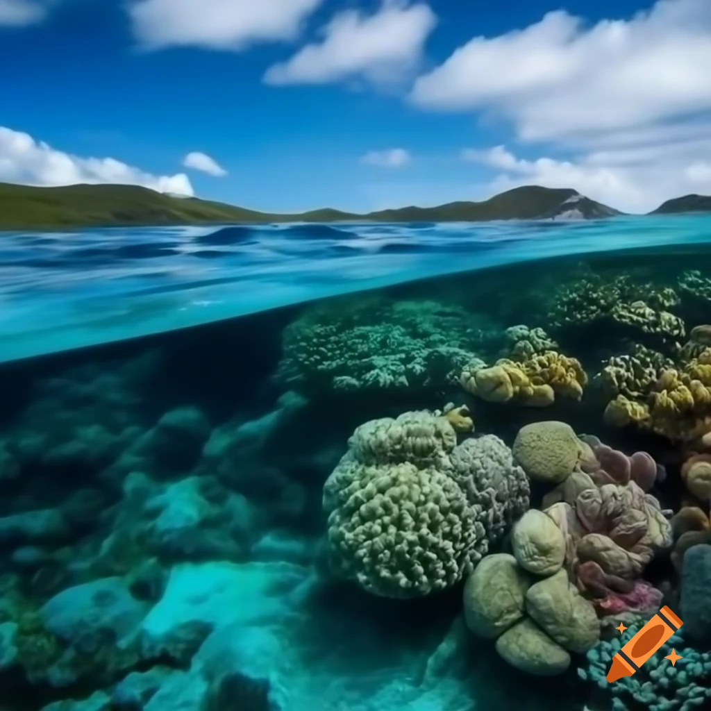 Journey from mountain ridge to vibrant coral reef showcasing diverse ...