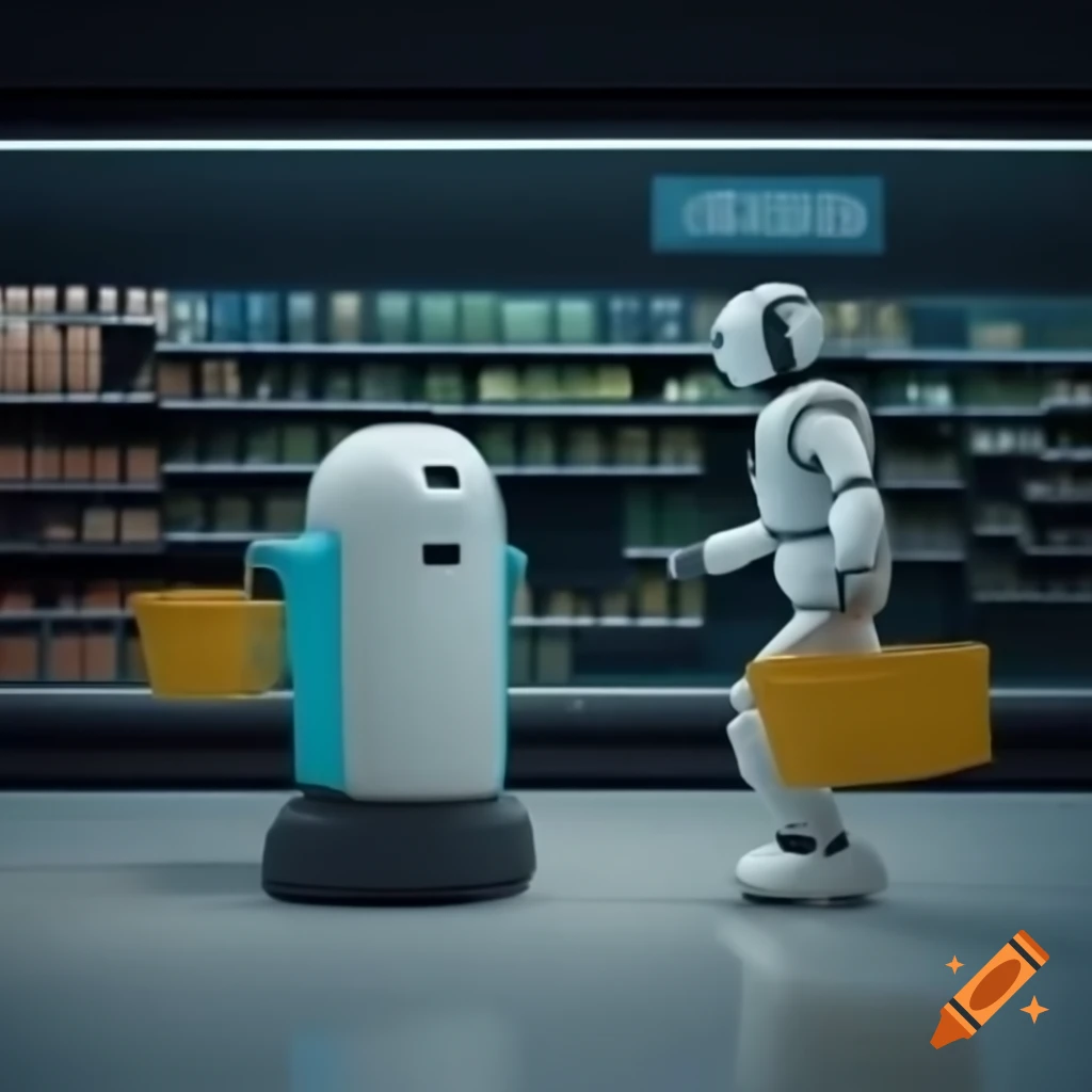 Robot shopping in a supermarket on Craiyon