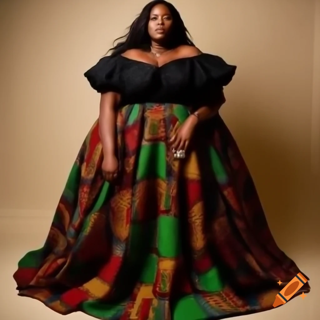 Portrait of plus size Ghanaian woman in flowing black dress with ...