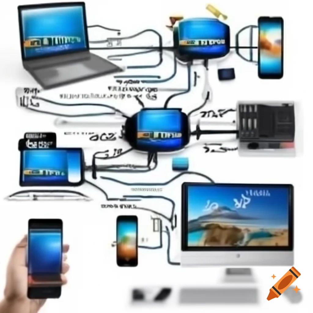 Computer network connecting multiple devices to internet via WiFi and ...