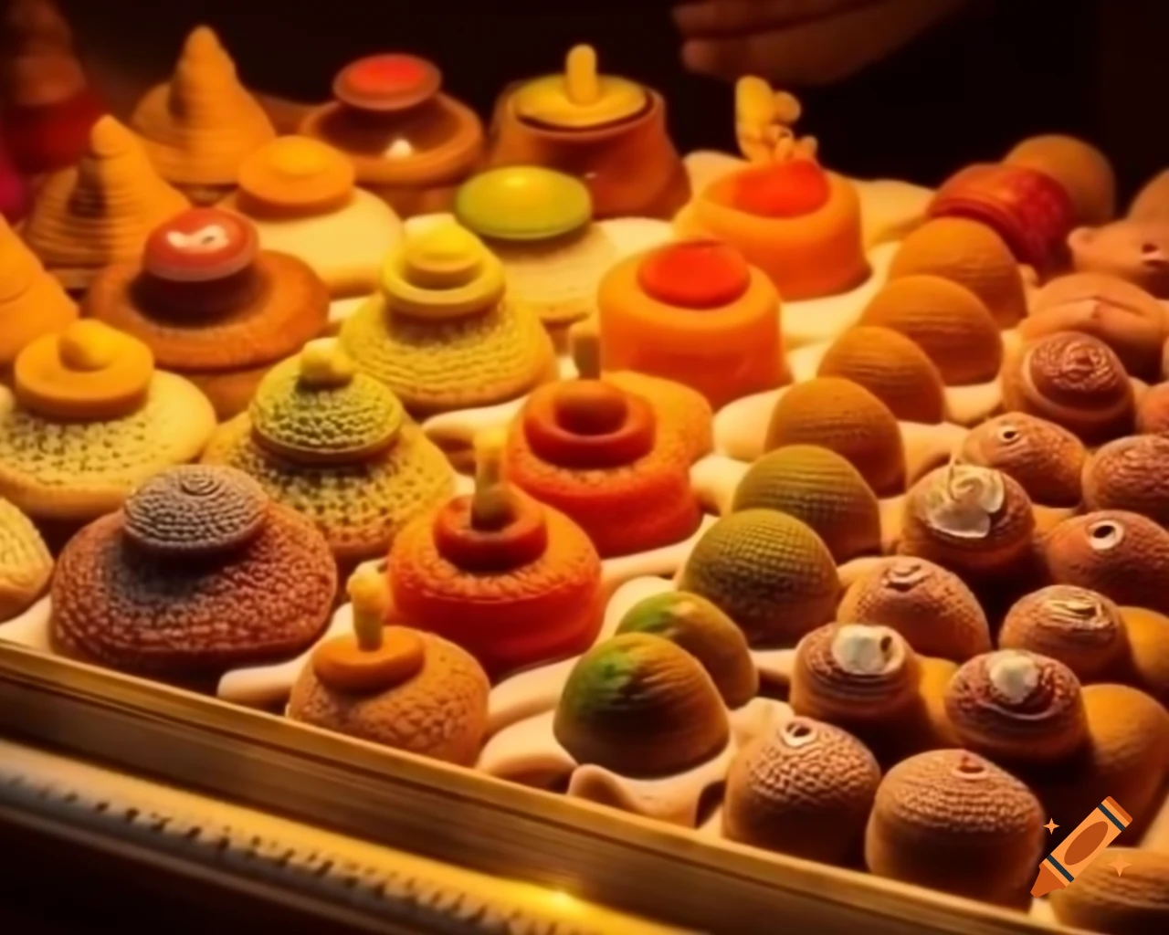 Vibrant display of traditional Indian sweets with diverse colors and ...