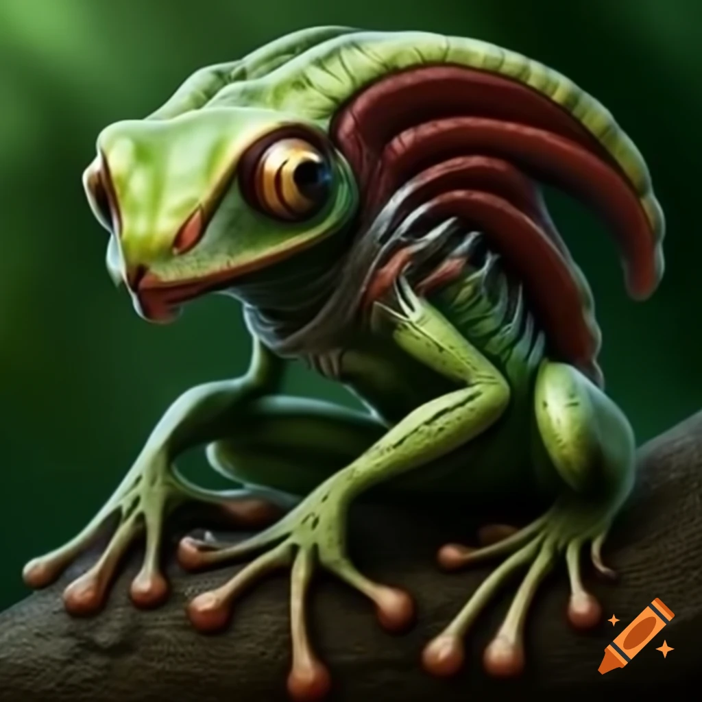 Fantasy art featuring tree frog with Xenomorph body type on Craiyon