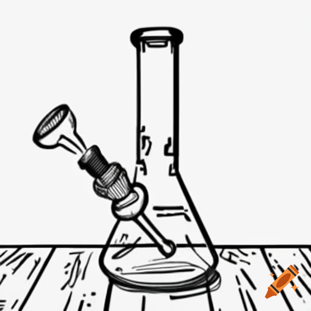 Black and white drawing of a bong on a table on Craiyon