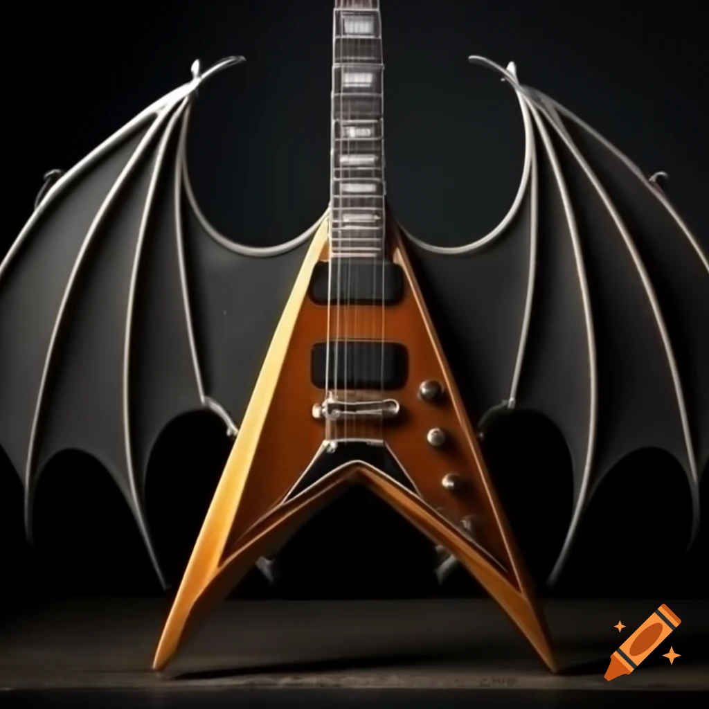 Electric guitar shaped like bat wings with dark edgy design on Craiyon