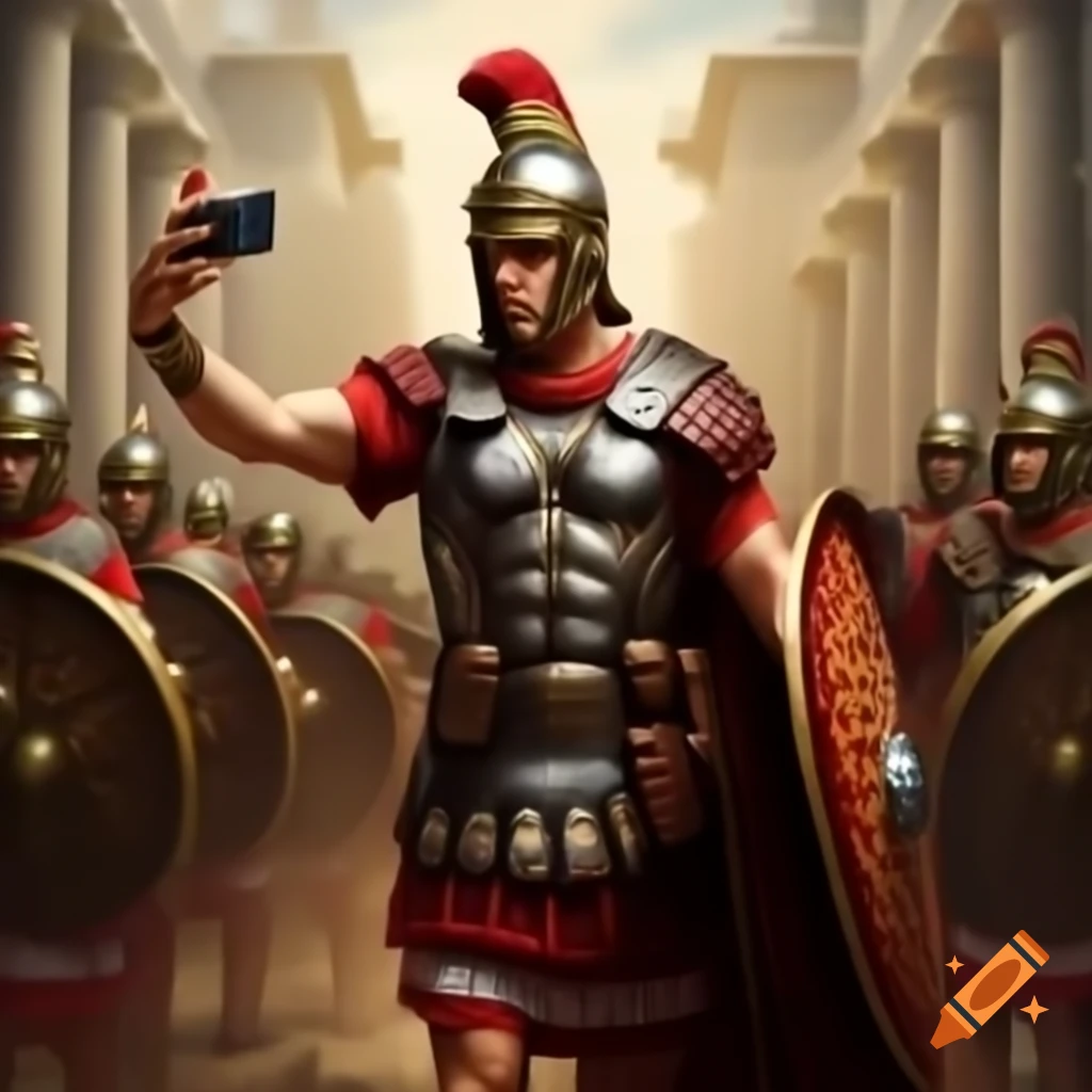 Ancient Roman soldier taking a selfie during a march with disapproving ...