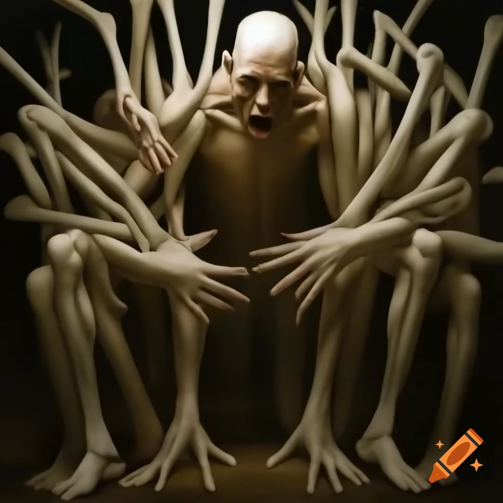 Tall, sinuous being with unsettling grin and chilling gaze on Craiyon