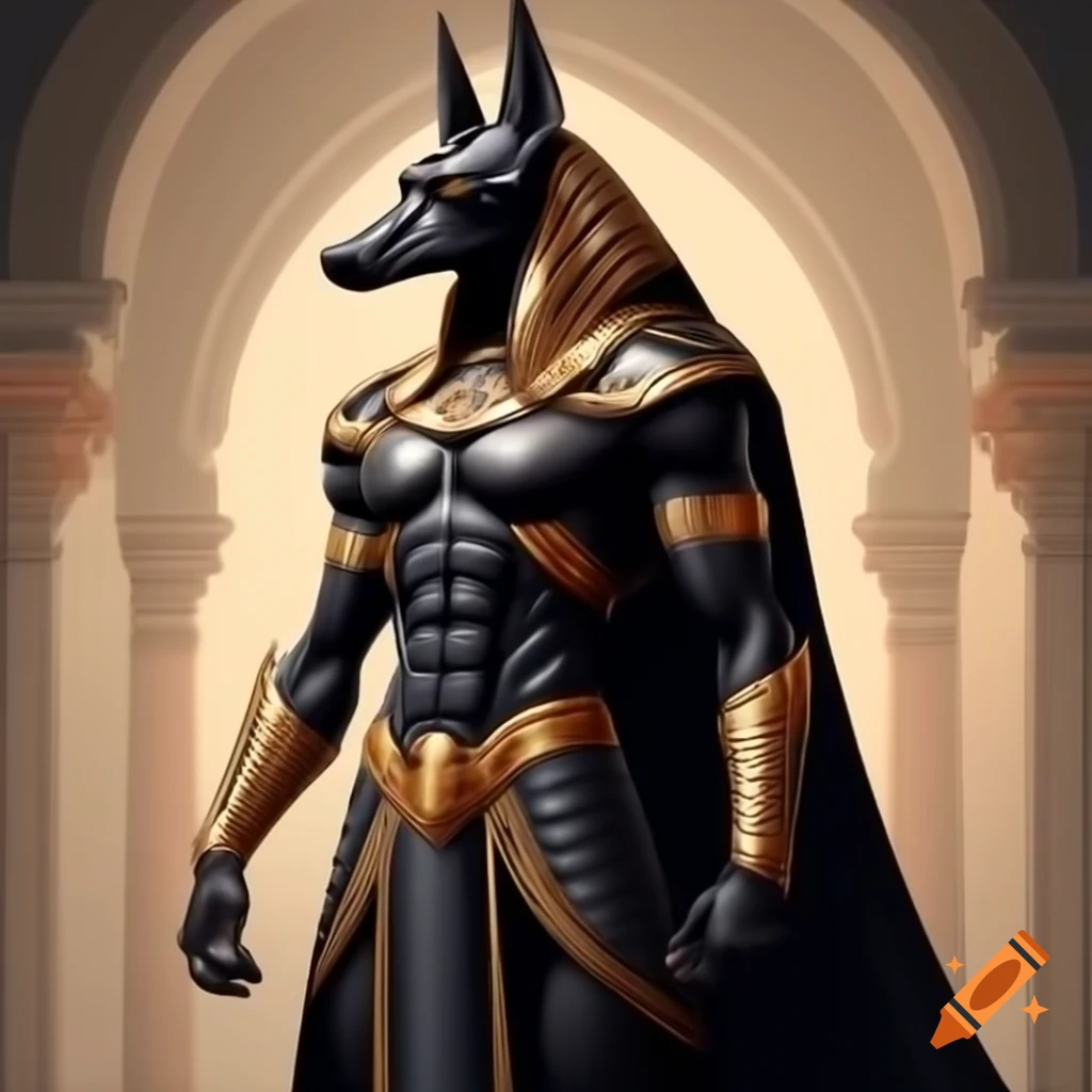 Anubis soldier in baroque-style futuristic armor with gold decorations ...